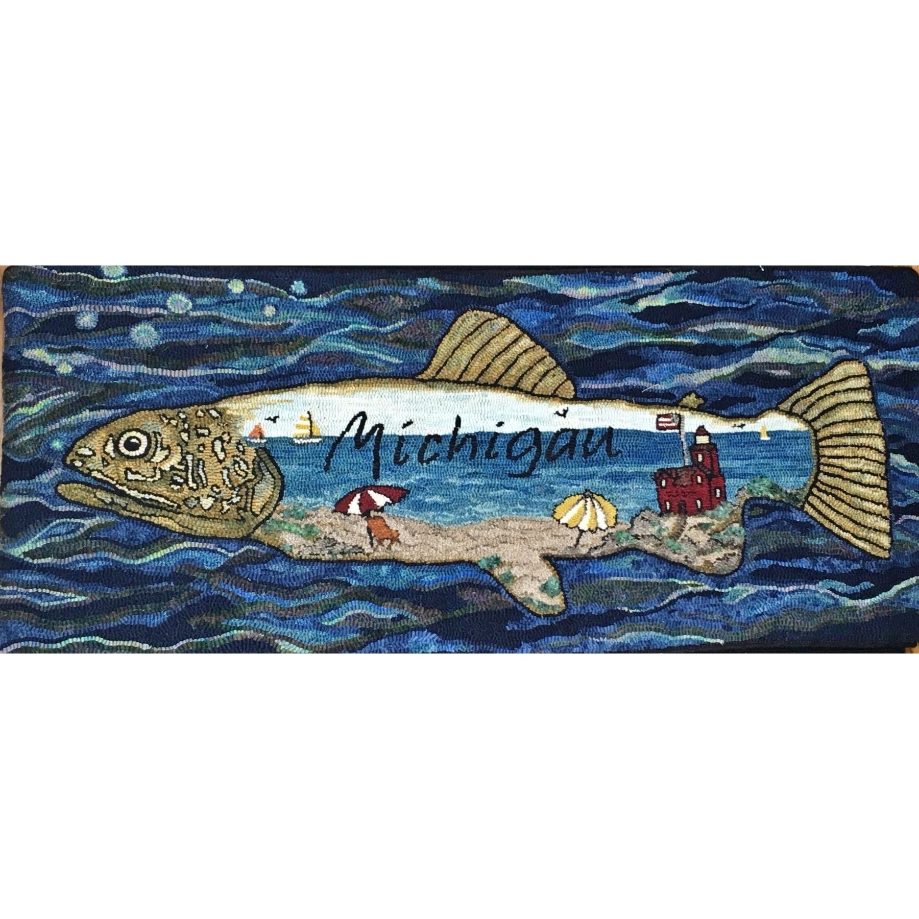 Rug Hooking Pattern: Michigan's Fish (PR2190) | Honey Bee Hive Rug ...
